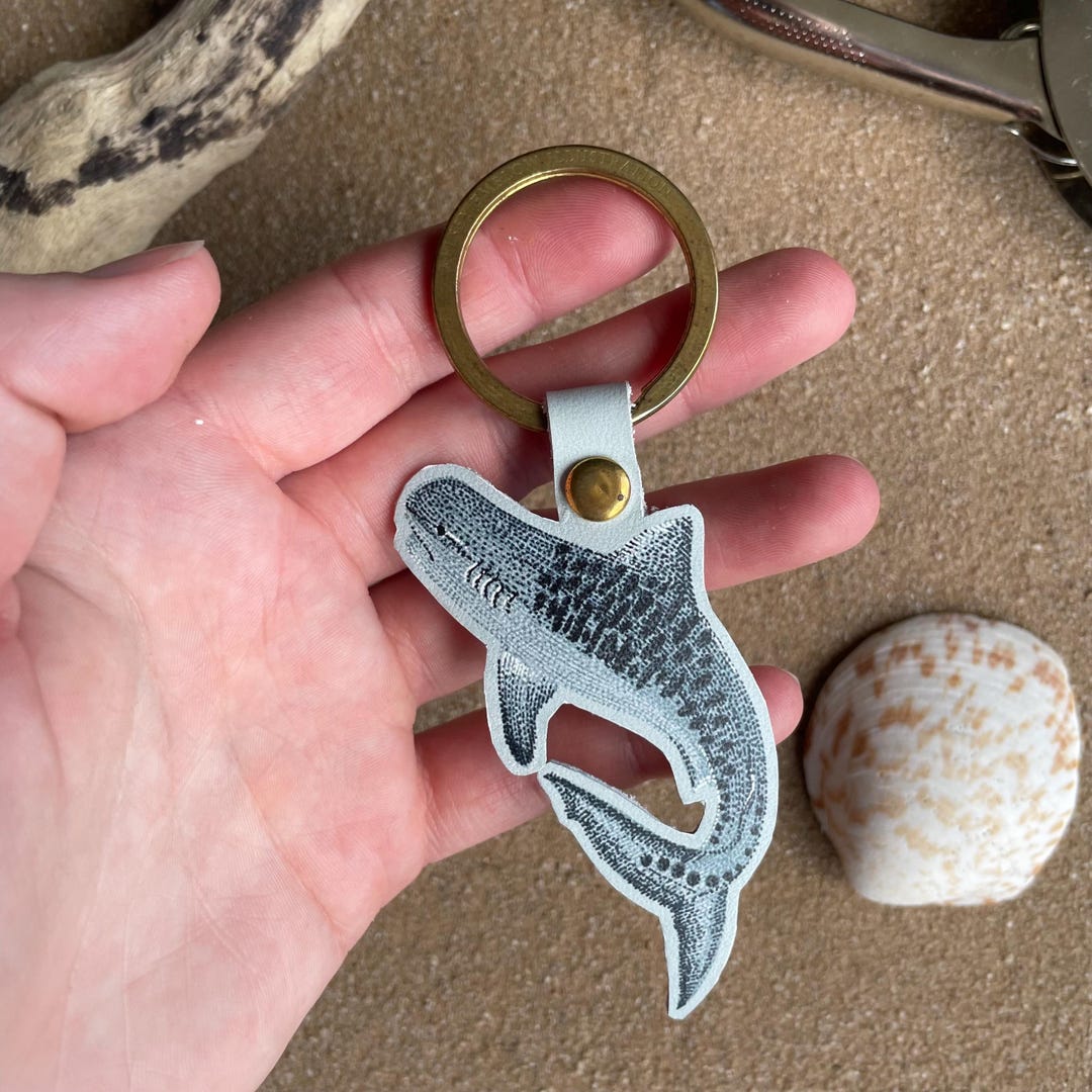 Tiger Shark Leather Keyring Marine Life Keychain Ocean Animal Gift for ...
