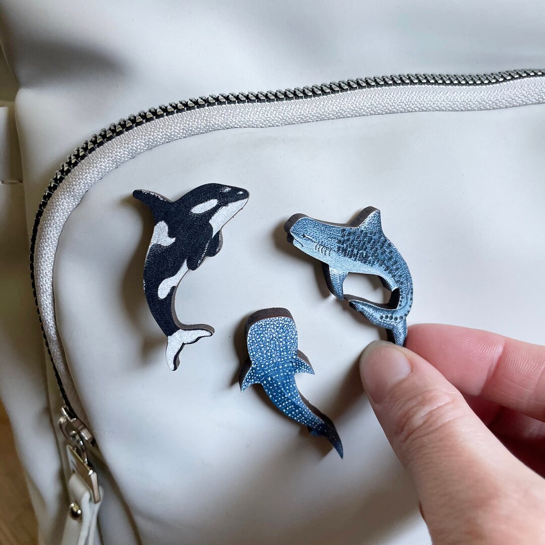 Whale Shark Brooch, Orca Pin Badge, Tiger Shark Pin, Wooden Badge ...