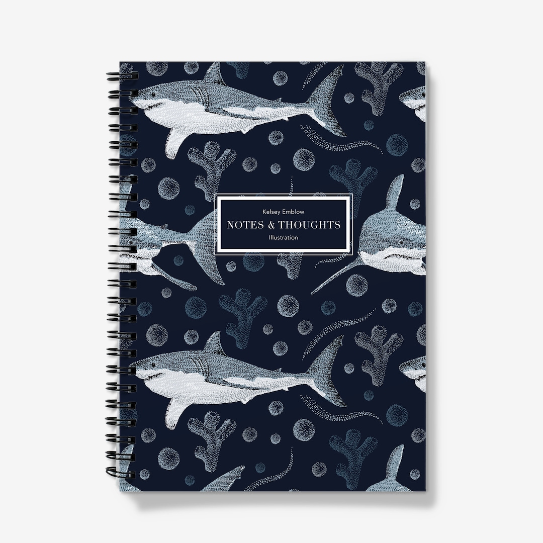 A5 Spiral Notebook, Great White Shark Journal, Lined or Graph Pages ...