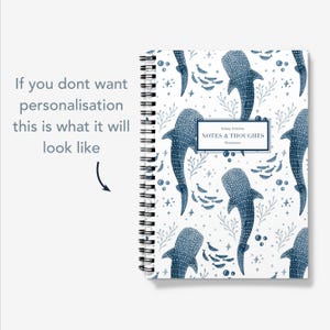 Personalised A5 Notebook, Whale Shark Journal, Lined or Graph Pages ...