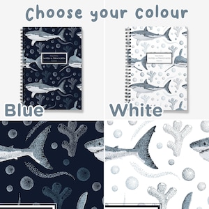 A5 Spiral Notebook, Great White Shark Journal, Lined or Graph Pages ...