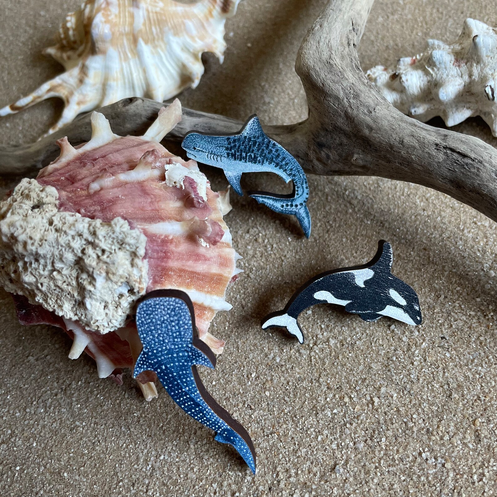 Whale Shark Brooch, Orca Pin Badge, Tiger Shark Pin, Wooden Badge ...