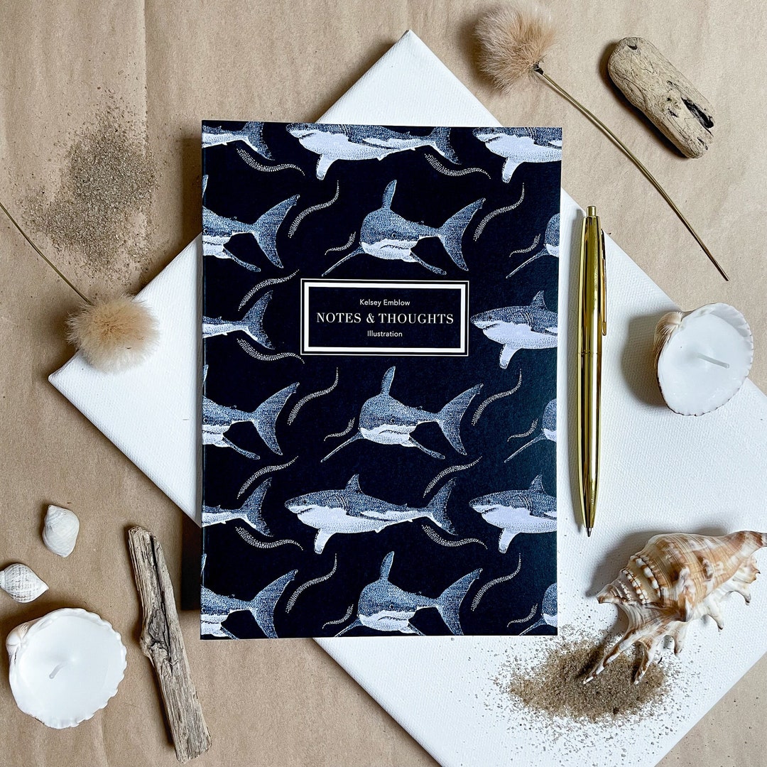 A5 Great White Shark Blank Journal, Sea Theme Blank Pad, Paperback ...