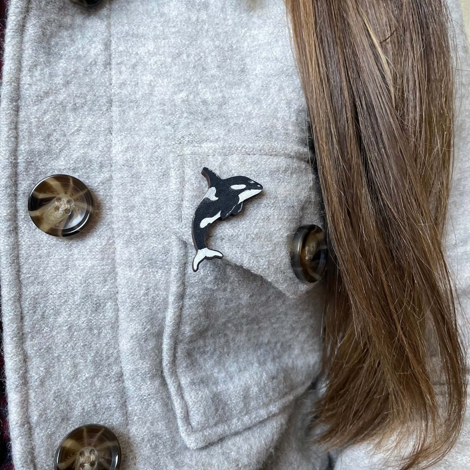 Whale Shark Brooch, Orca Pin Badge, Tiger Shark Pin, Wooden Badge ...