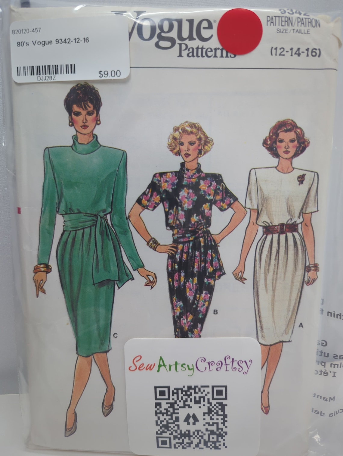 9342 Vogue 80's Dress Pattern Size 12-16 - Etsy