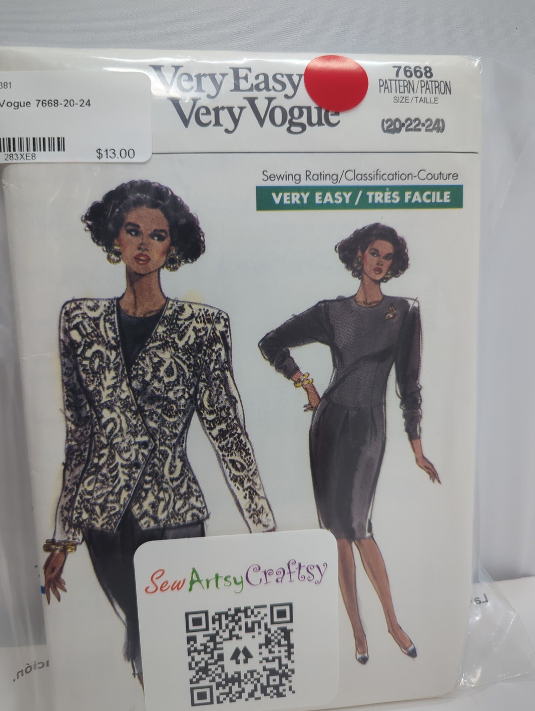 7668 Vogue 80's Very Easy Dress Suit Pattern Size 20-24 - Etsy