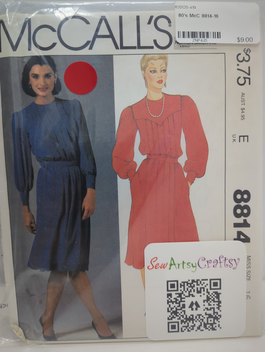 8814 Mccall's 80's Dress Pattern Size 16 - Etsy