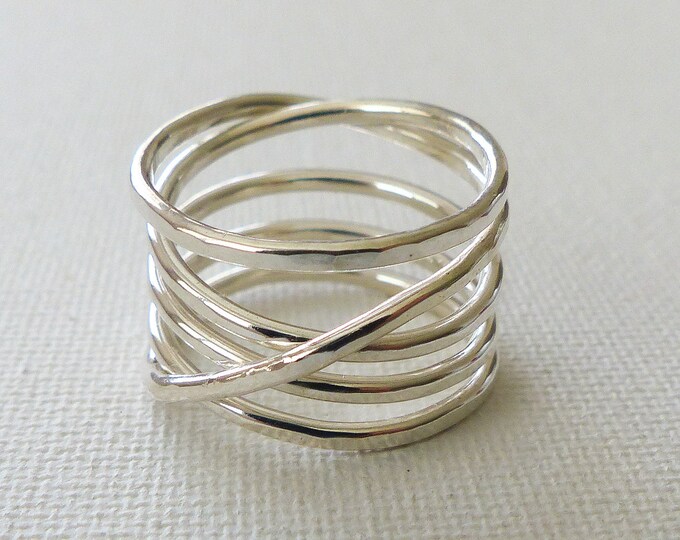 Sterling Silver Ring Hammered Ring Entangled Ring Thick Wire - Etsy