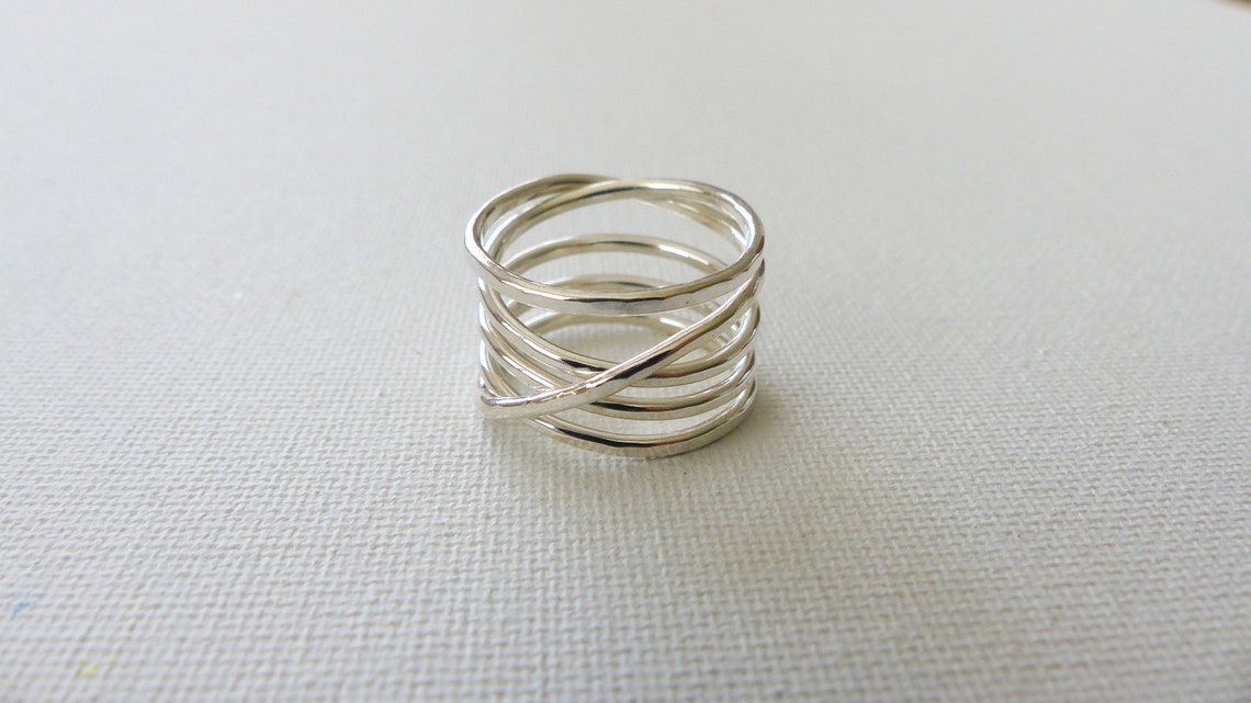 Sterling Silver Ring Hammered Ring Entangled Ring Thick Wire | Etsy