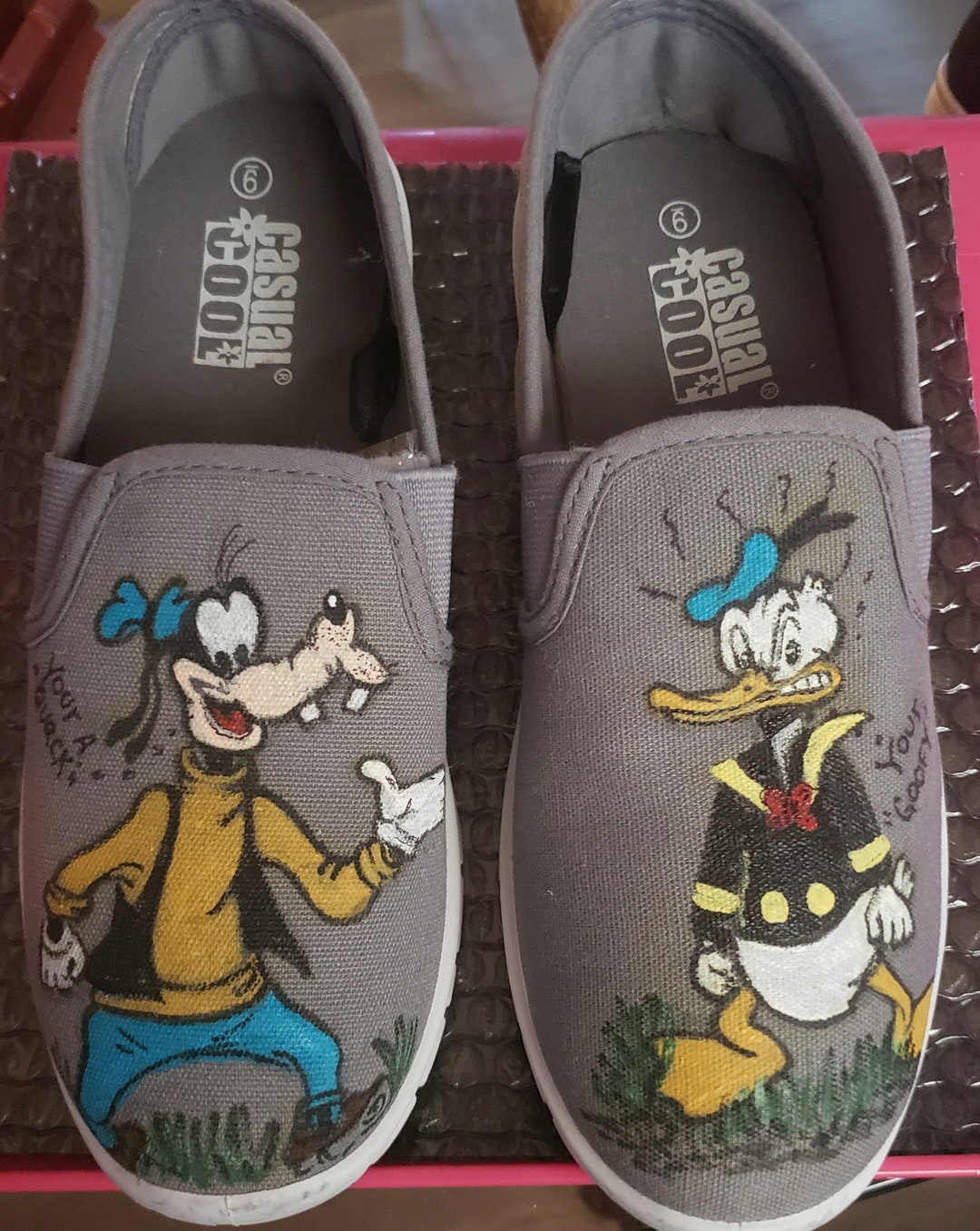 Canvas Slip on Shoe Size 9 Goofy and Donald Duck Hand Painted - Etsy