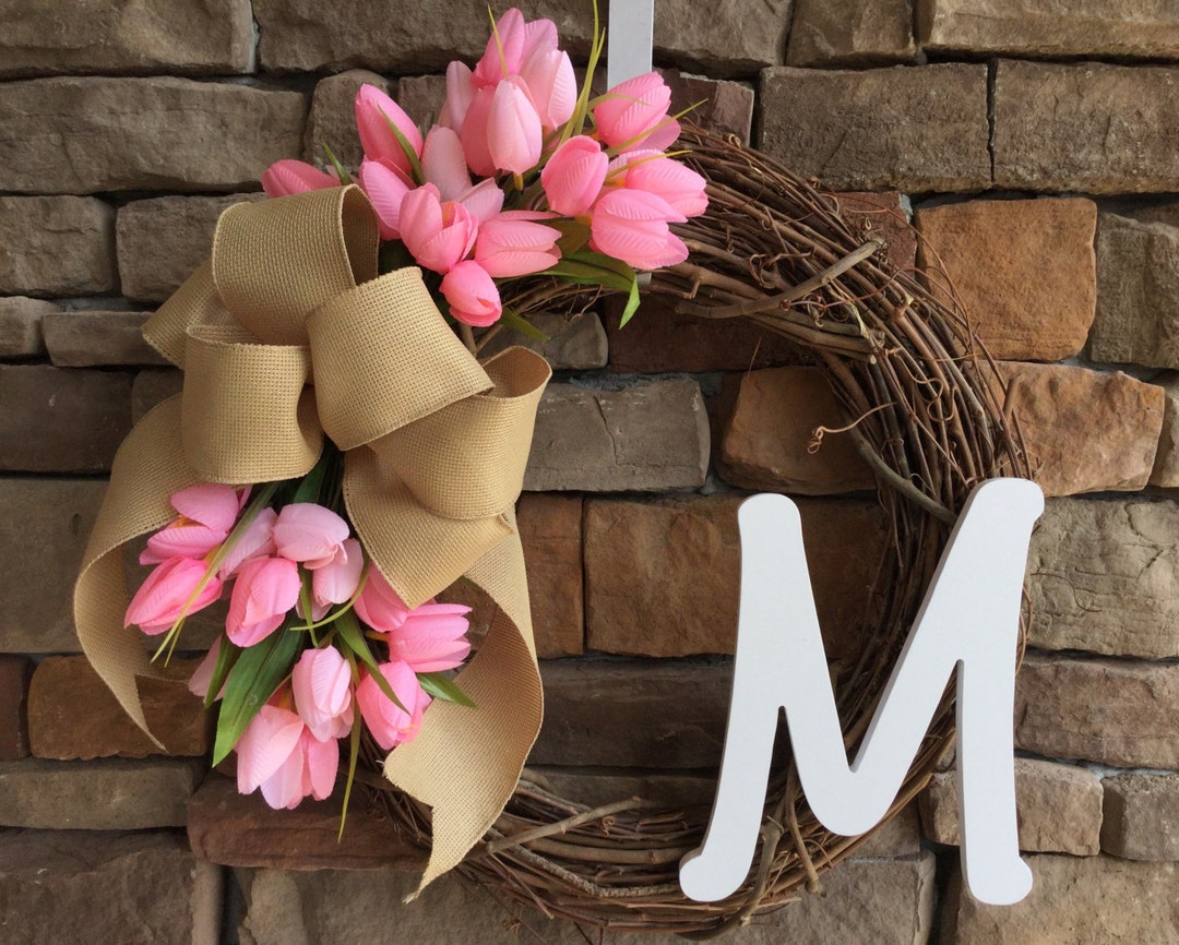 Spring Wreath. Monogram Wreath. Grapevine Wreath. House Warning. Easter ...