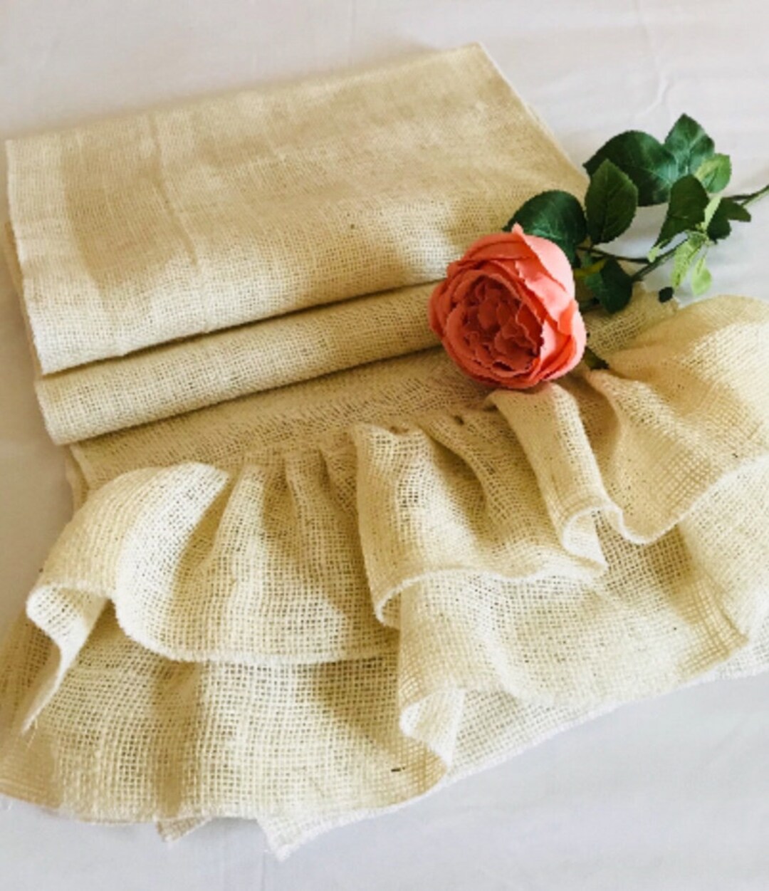 Burlap Table Runner With Ruffles/ivory Table Runner/country Farmhouse ...
