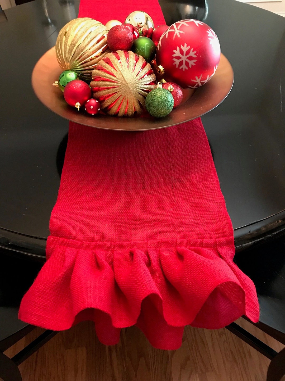 Red Burlap Table Runner With Ruffles/country Farmhouse Decor/rustic ...