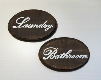 Adorable Laundry/ Restroom Signs set of 2 dark Stain | Etsy