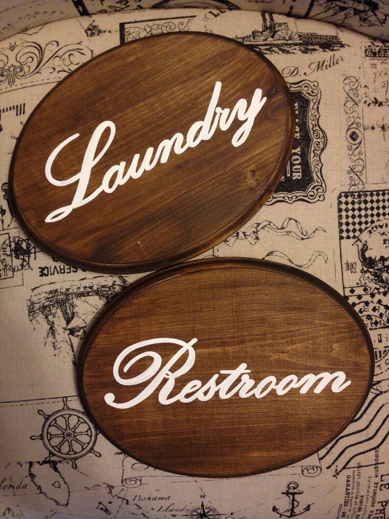 Adorable Laundry/ Restroom Signs set of 2 dark Stain - Etsy