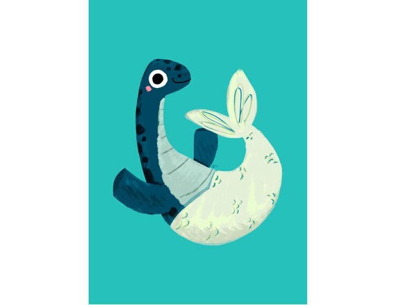 Dino Mermaid Art Print - Etsy