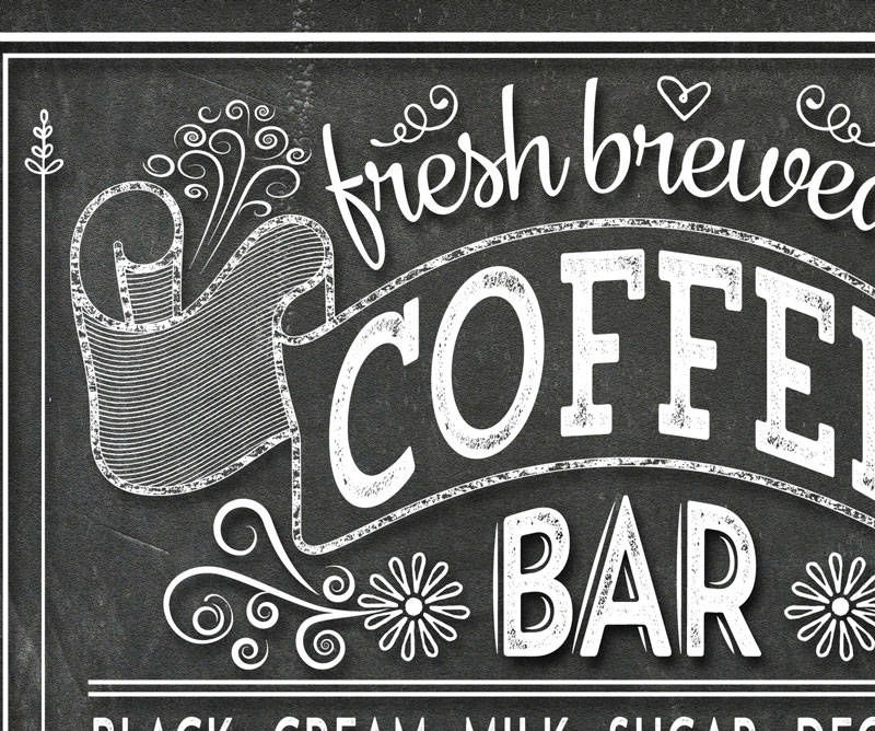 Chalkboard Coffee Bar Wall Art, Printable Kitchen Chalk Art, Coffee ...
