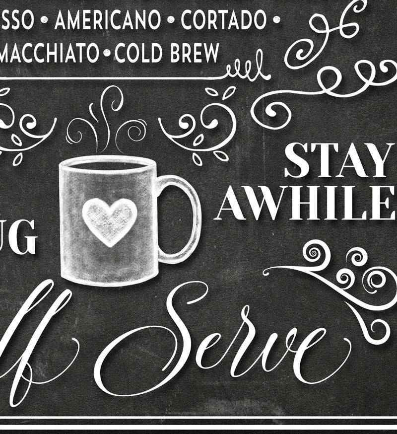 Chalkboard Coffee Bar Wall Art, Printable Kitchen Chalk Art, Coffee ...