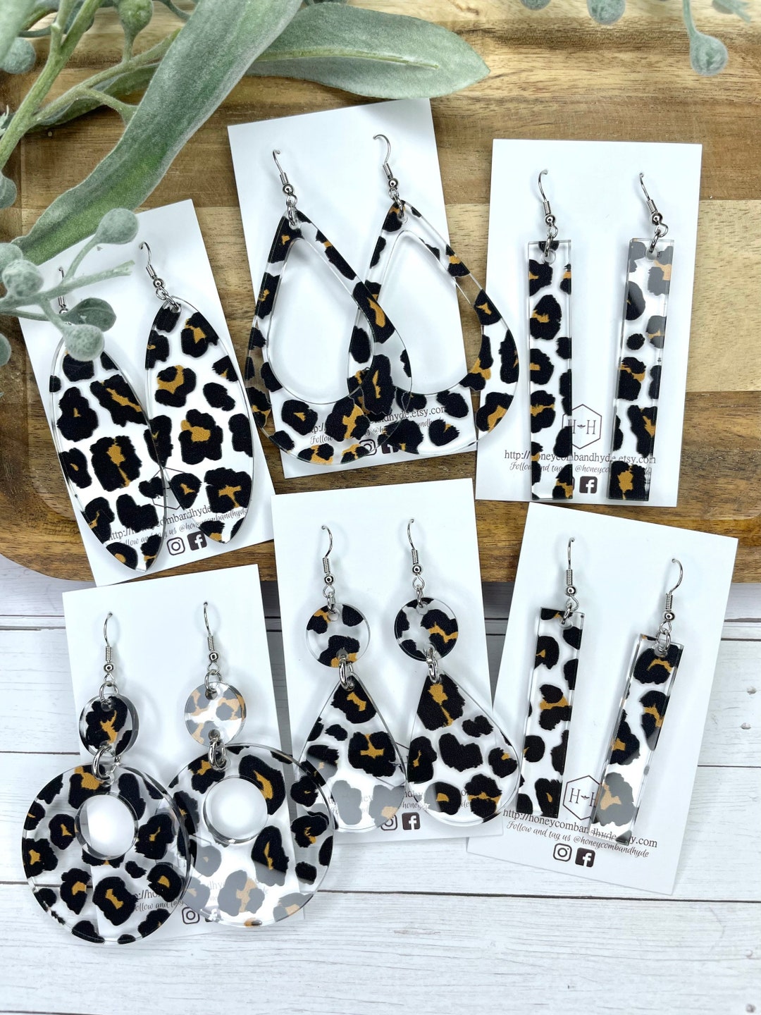 Leopard Print Acrylic Earrings, Gift for Her, Lightweight Hoop Earrings ...