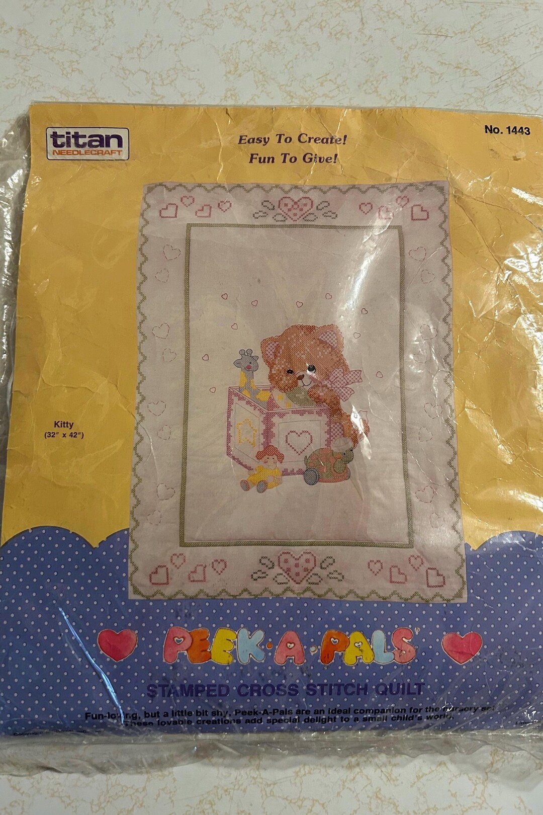 Kitty Cross Stitch Quilt Kit by Titan Needlecraft. Peek A Pals Number ...