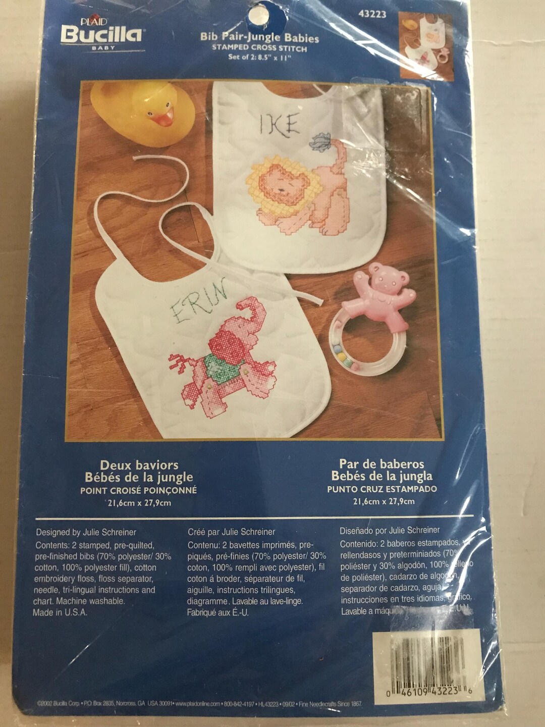 Bucilla Baby Bibs Kit to Cross Stitch Jungle Babies 2 Bibs in Package ...