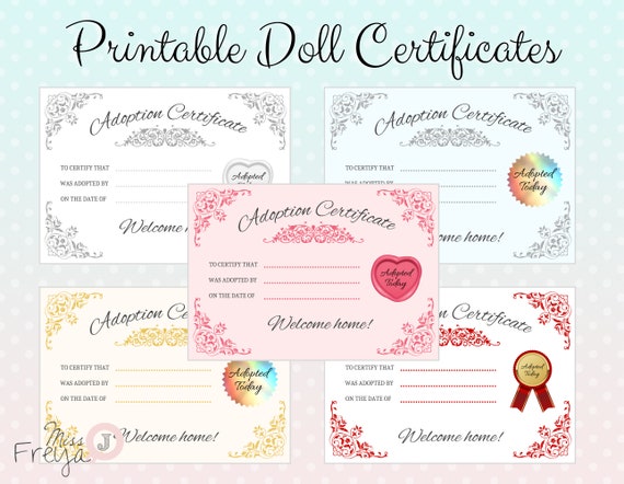 Printable Doll Adoption Certificate for Doll Customisers - Etsy Australia