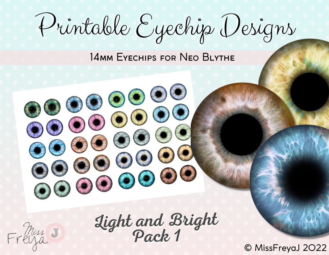 Printable Eyechip Designs - 14mm Realistic Eyes for Neo Blythe Doll ...