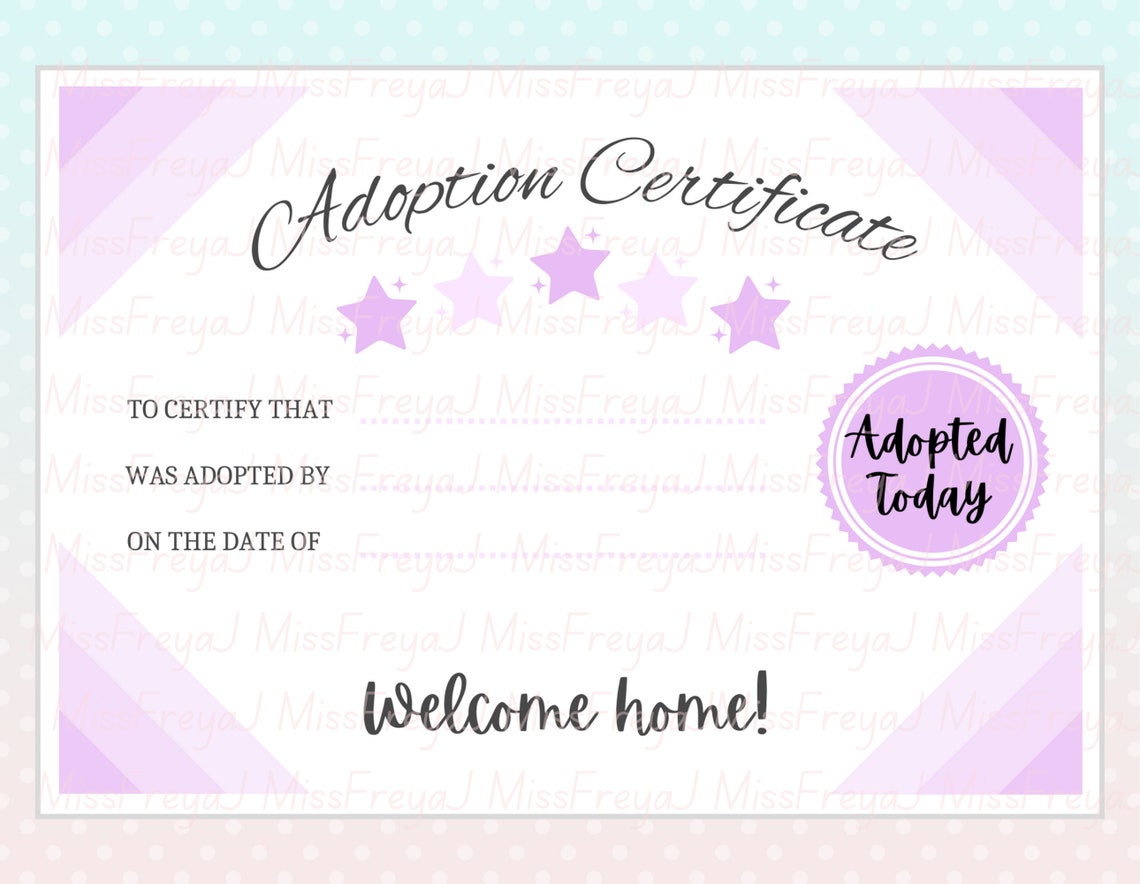Printable Doll Adoption Certificate for Doll Customisers - Etsy Australia