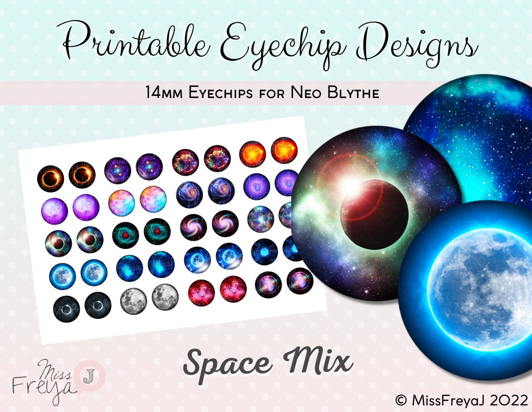 Printable Eyechip Designs - 14mm Eyes for Neo Blythe Doll - Space Mix ...