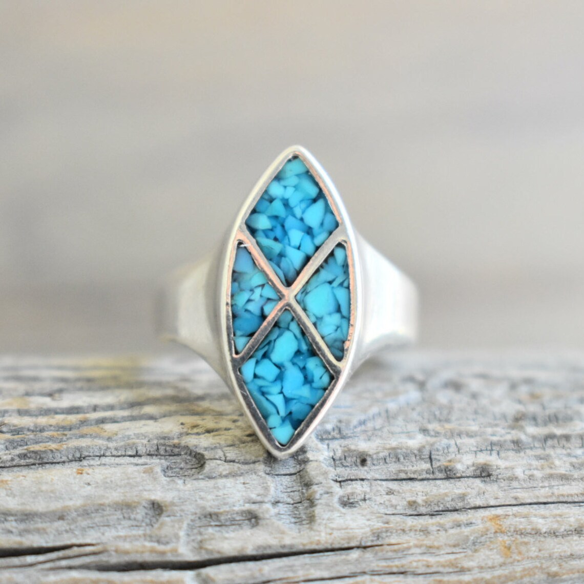 Native American Vintage Turquoise Inlay Ring - Etsy