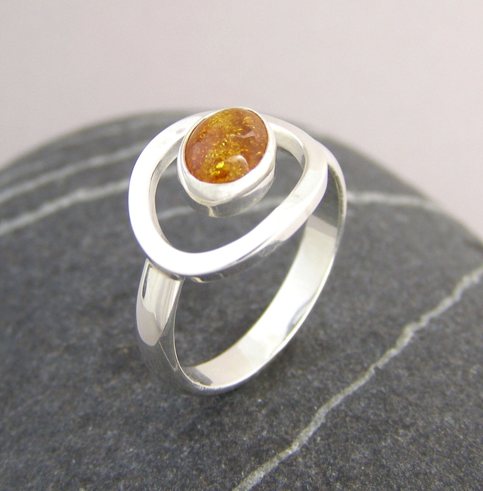 Amber and Sterling Silver Orbit Ring - Etsy