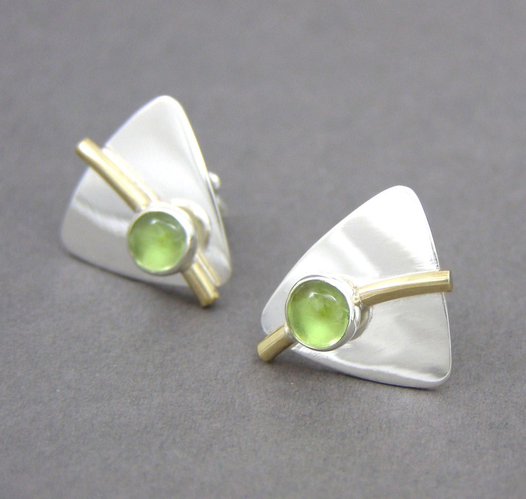 Peridot and Sterling Silver Triangle Post Earrings ~ Geometric Earrings ...