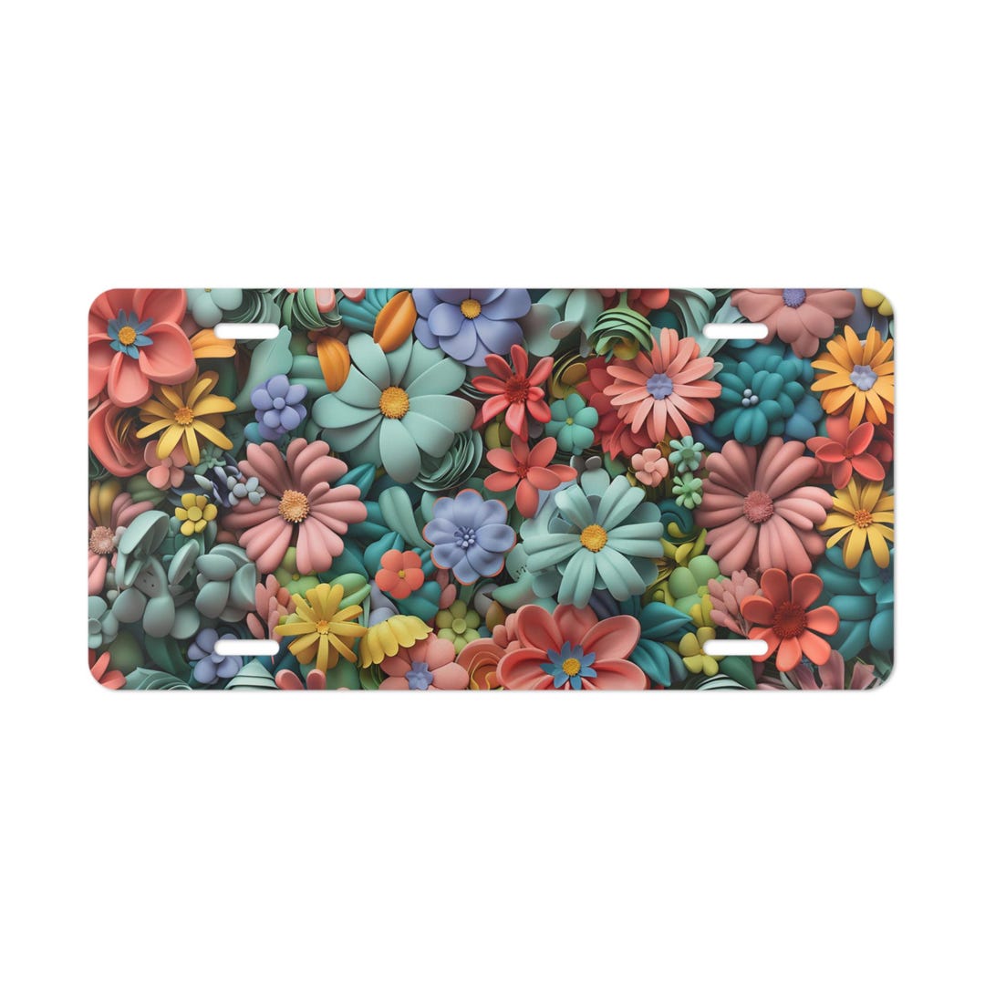 ON SALE, Colorful Flowers Vanity Plate, Front of Car, Car Decoration ...