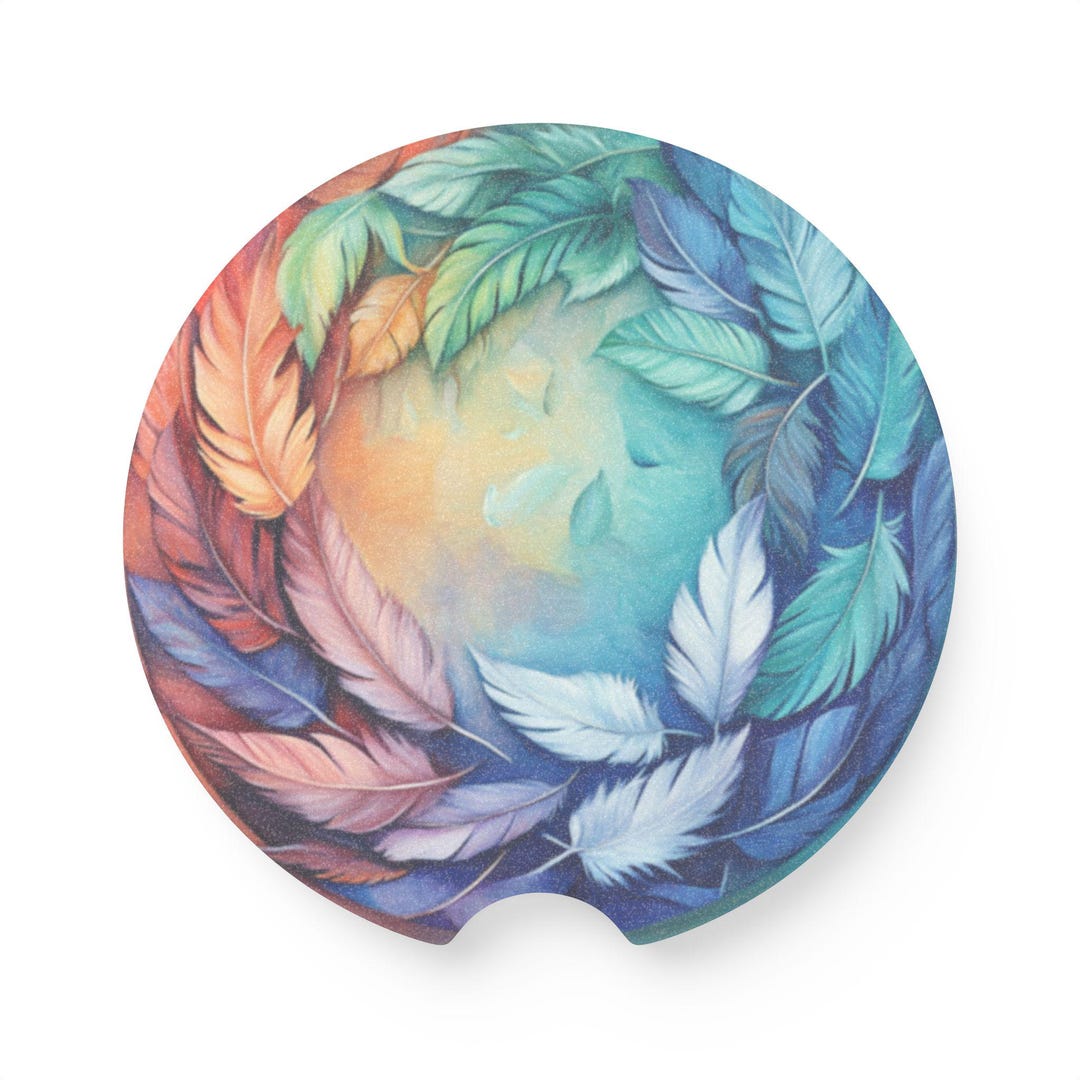 Feather Soapstone Car Coaster Feathers Coaster Car Decor Circle Car ...