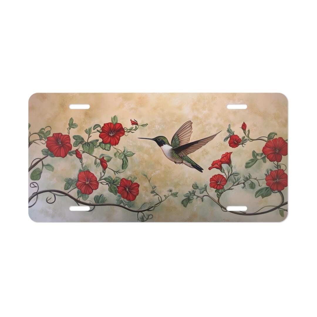 Hummingbird Red Flowers Vanity Plate, Front of Car, Car Decoration, Car ...