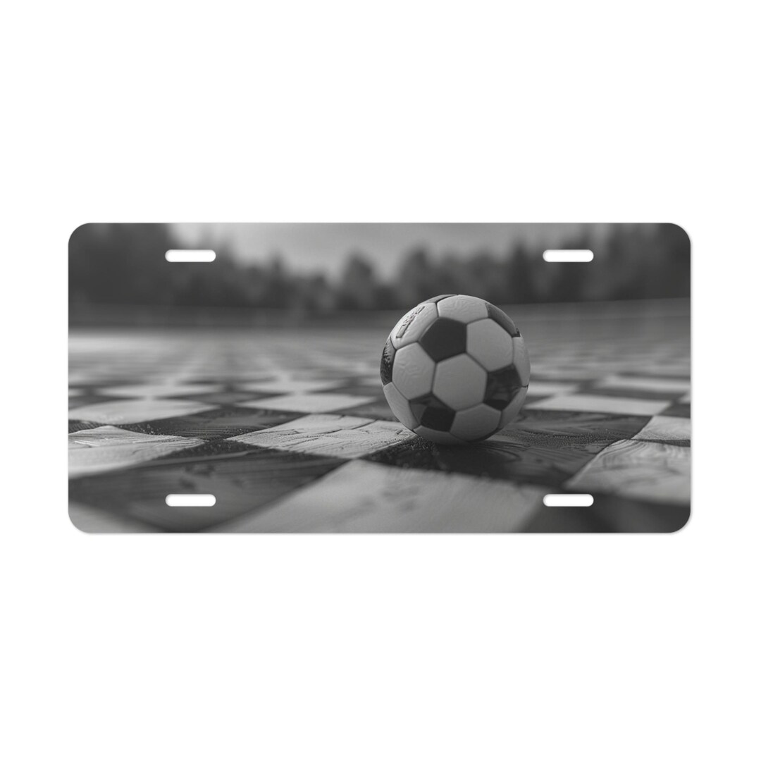 Soccer Ball Vanity Plate Player Black White Front of Car Car Decoration ...