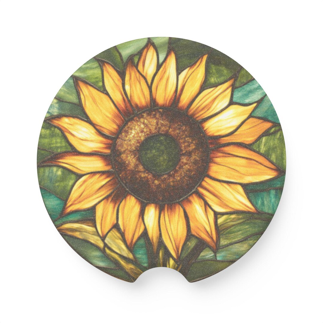 Stained Glass Sunflower Soapstone Car Coaster Flower Coaster Car Decor ...