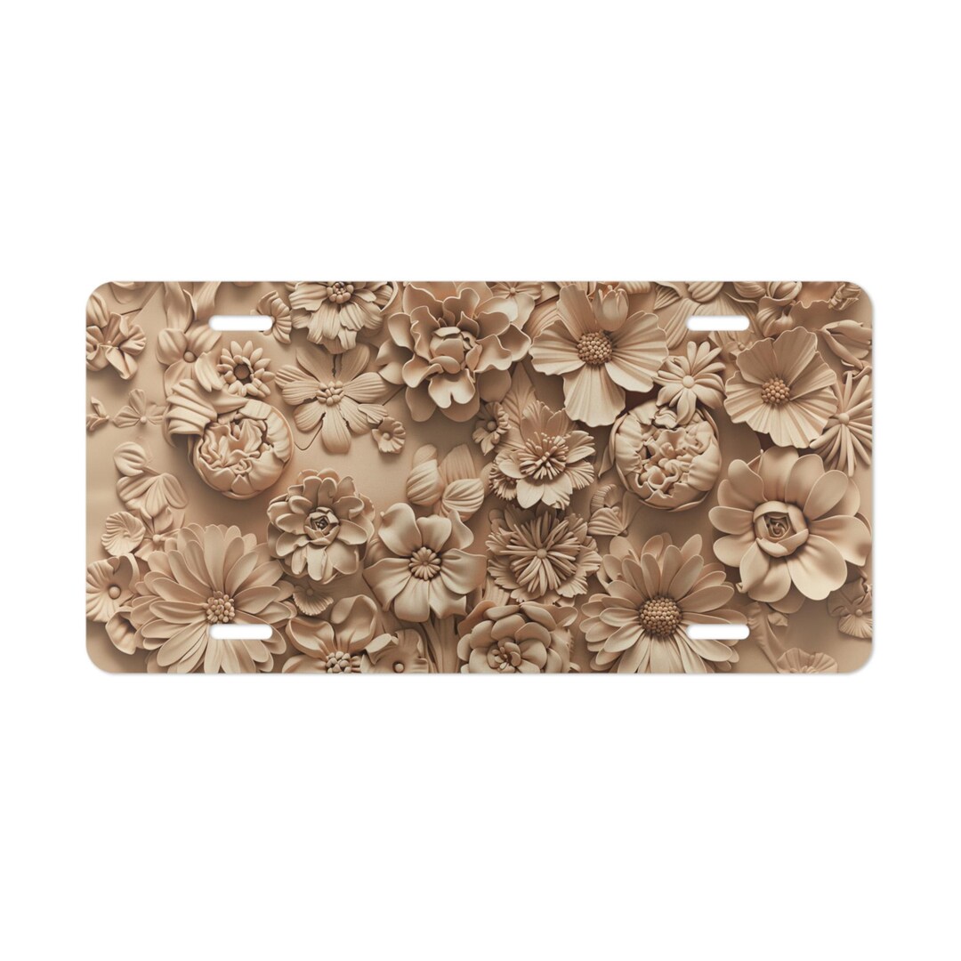 Tan Brown Flower Vanity Plate, Front of Car, Car Decoration, Car ...