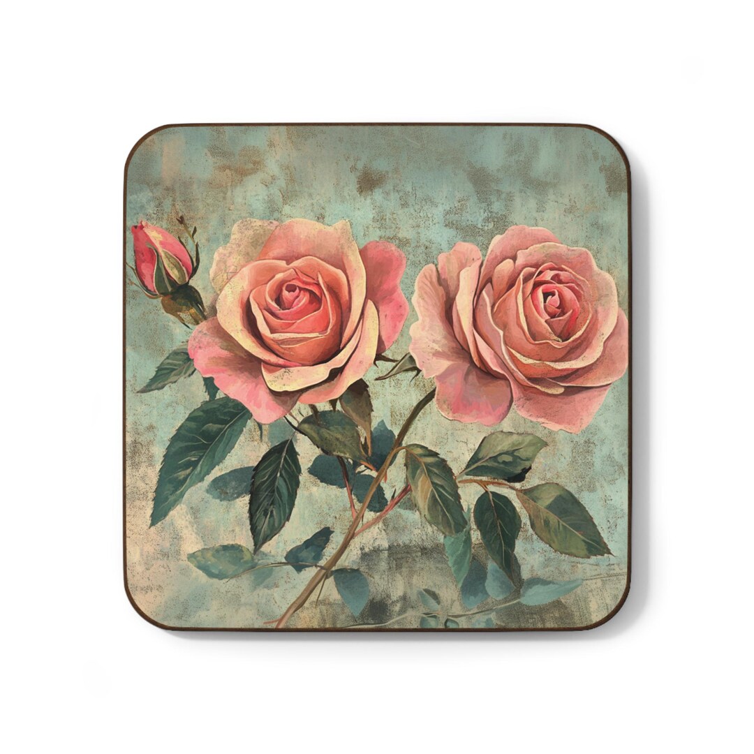 Pink Roses Hardboard Back Coaster, Pink Rose Coaster - Etsy