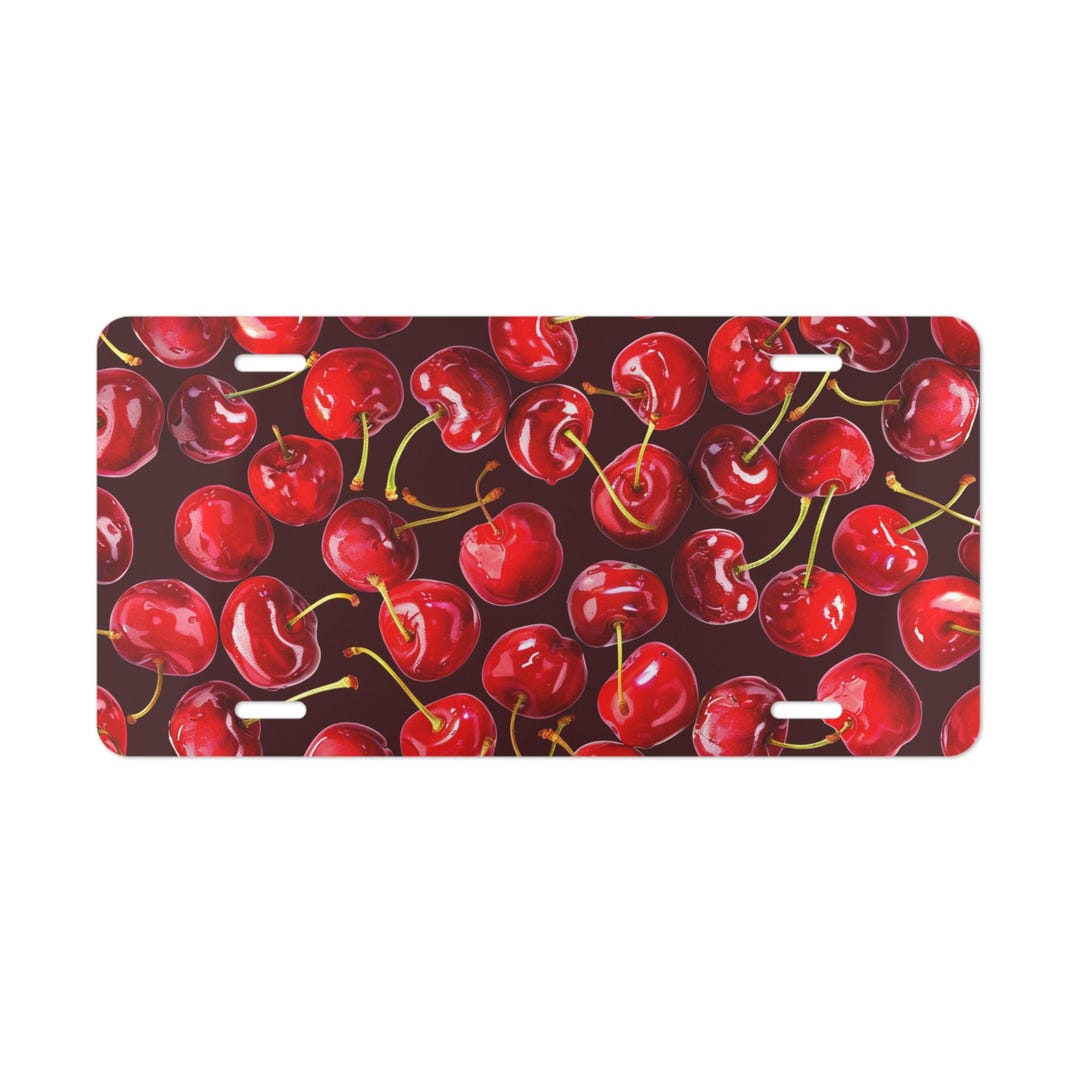 ON SALE, Cherries Vanity Plate Red Black Fruit, Front of Car, Car ...