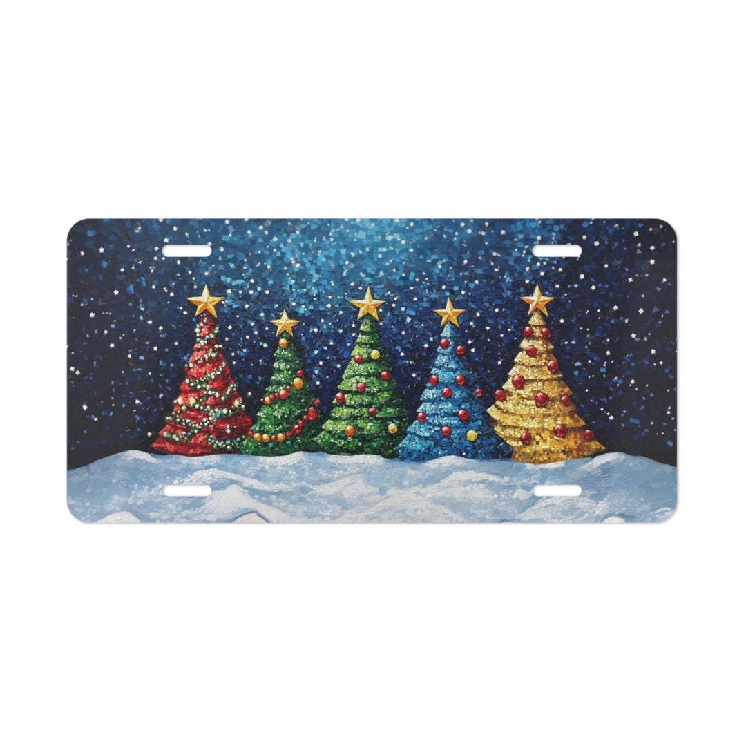 ON SALE, Christmas Trees Vanity Plate Pine Tree Colorful Decorated Xmas ...