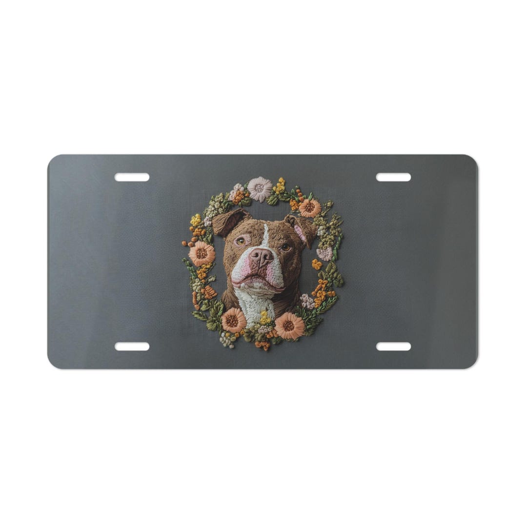 ON SALE, Brown Pitbul Vanity Plate Grey, Front of Car, Car Decoration ...