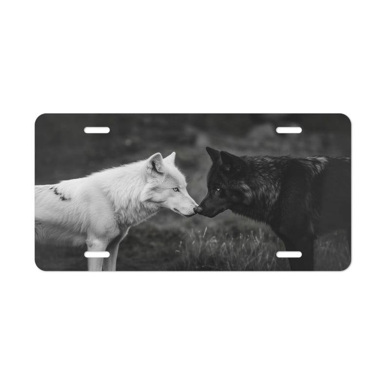Black White Wolves Vanity Plate Wolf, Front of Car, Car Decoration, Car ...