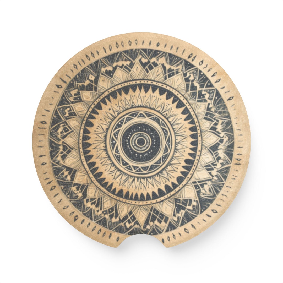 Beige Boho Soapstone Car Coaster, Bohemian Coaster, Black Coaster ...