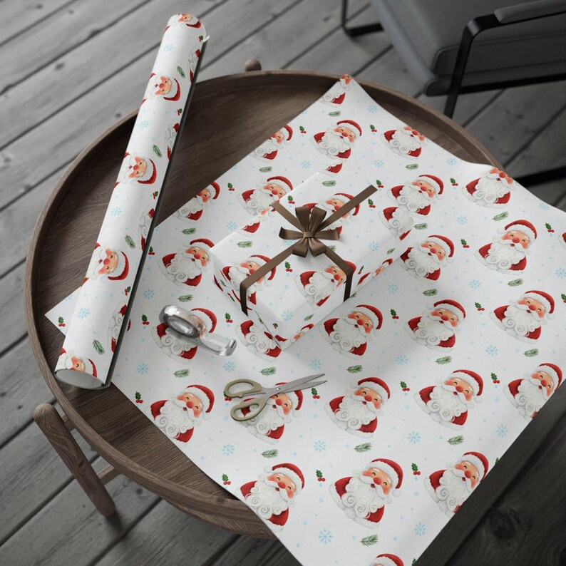Festive Santa Christmas Wrapping Paper, Holiday Gift Wrap, Cute Xmas ...