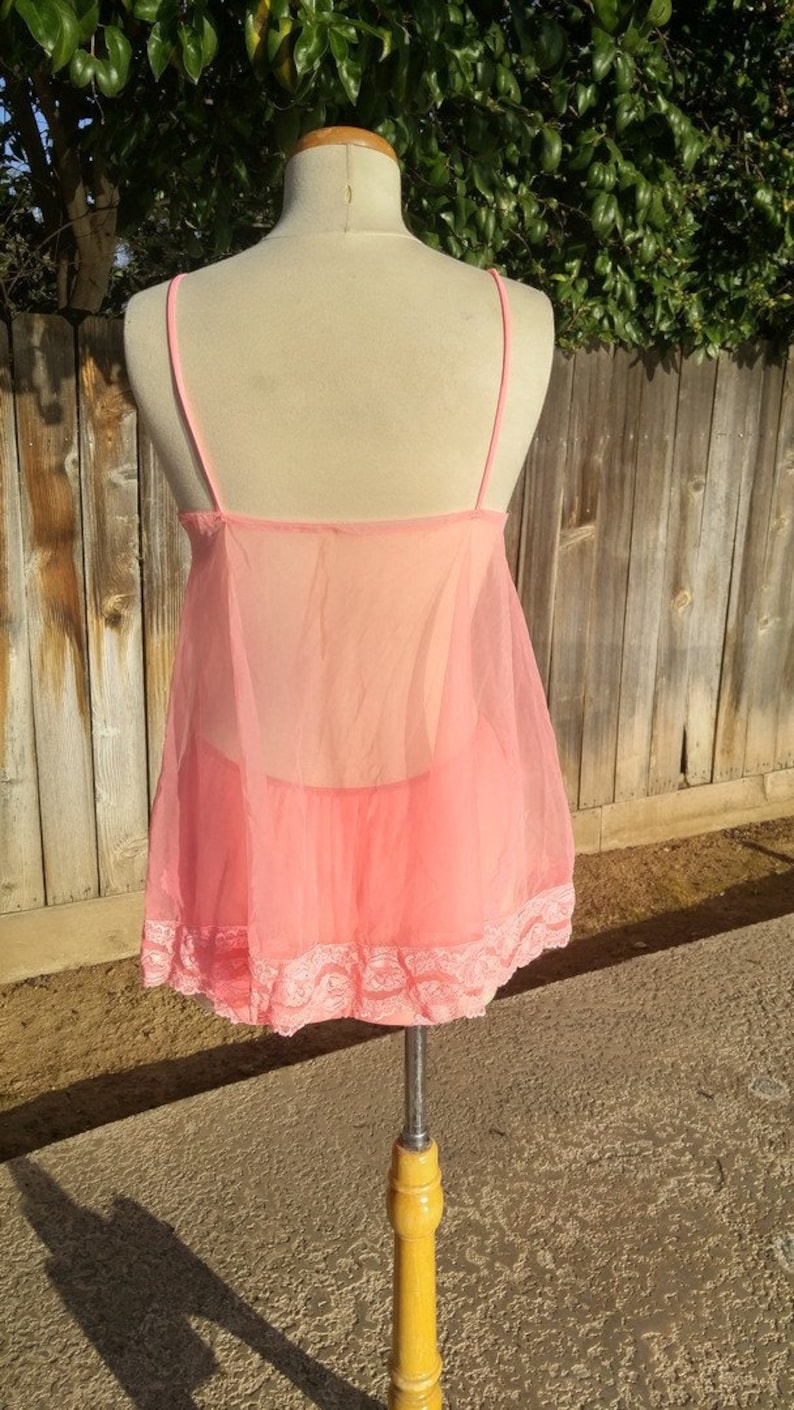 Sheer Neon Melon Nylon Chiffon Peignoir Babydoll Panties Double Nylon ...