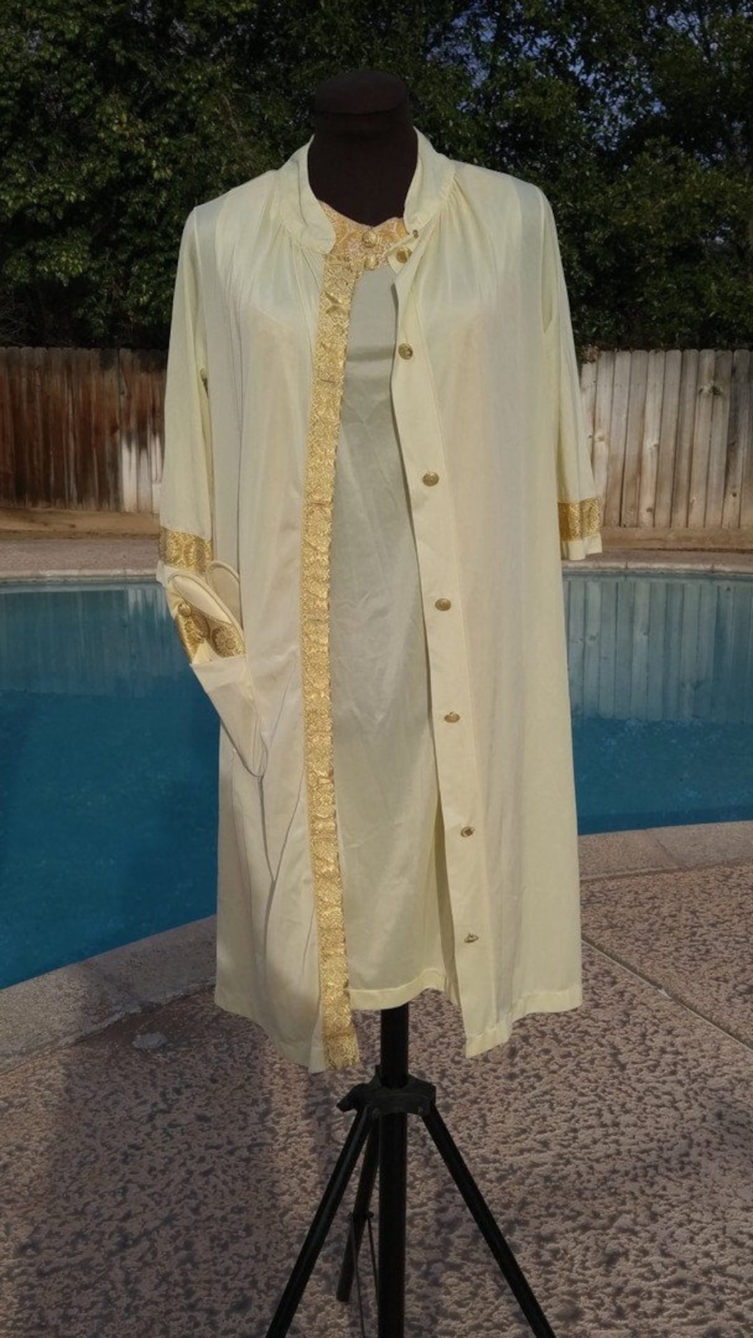 Henson Kickernick Yellow and Gold Brocade Gown Robe Slippers Orient ...