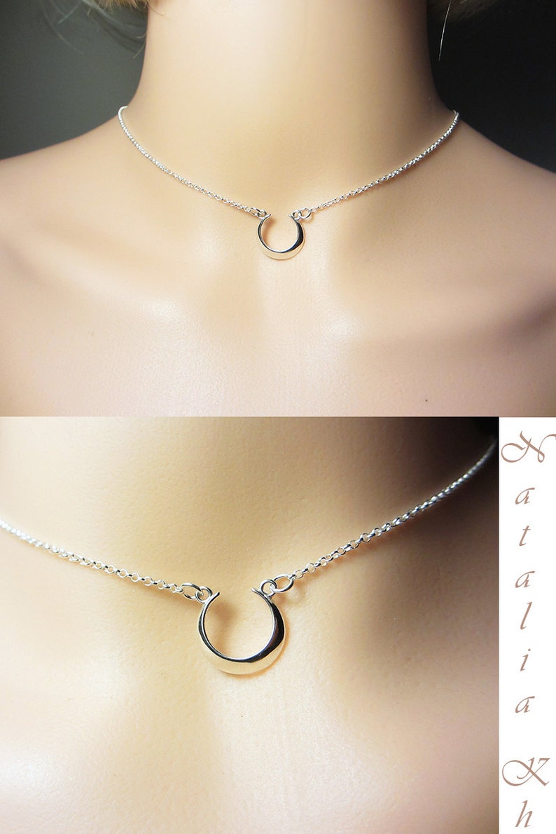 925 Sterling Silver Crescent Moon Necklace Domed Crescent Moon Pendant ...