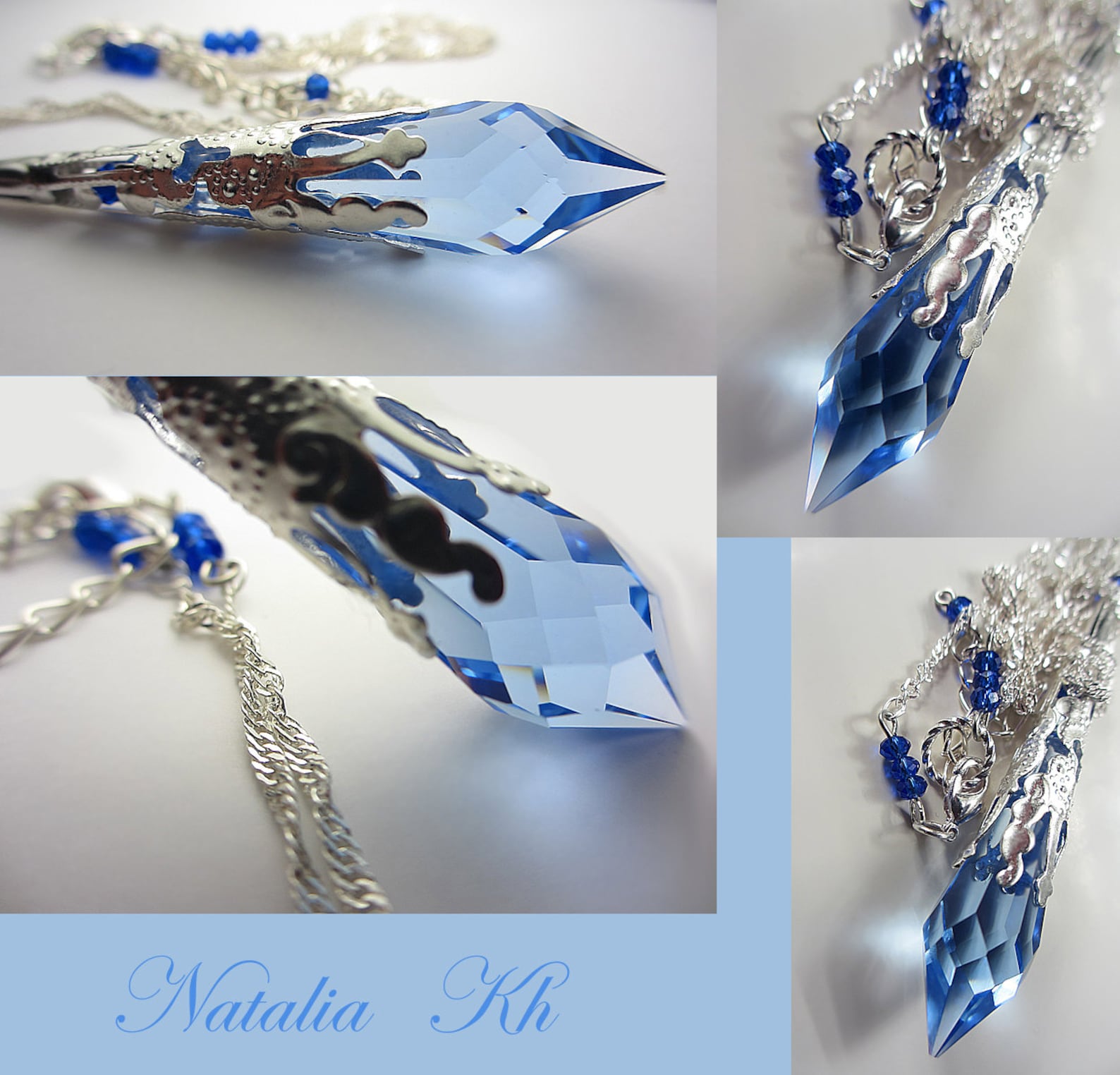 Swarovski Light Sapphire Blue Necklace Silver Chain Swarovski Sea Sky ...