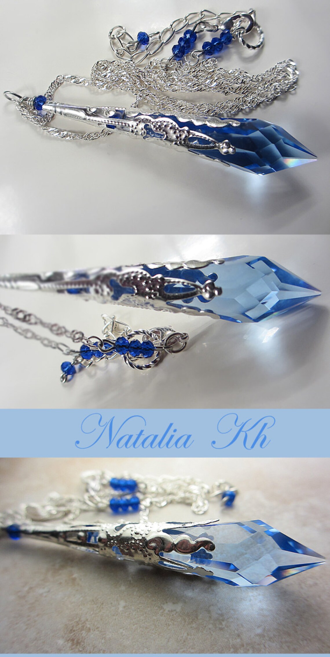 Swarovski Light Sapphire Blue Necklace Silver Chain Swarovski Sea Sky ...